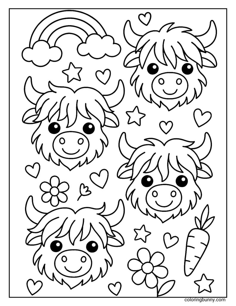 Highland Cow Coloring Pages (44 Free Printable PDFs)