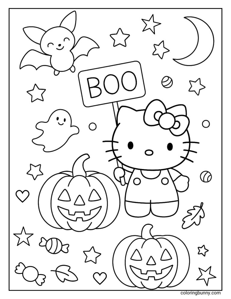 Hello Kitty Halloween Coloring Pages (34 Free Printable PDFs)