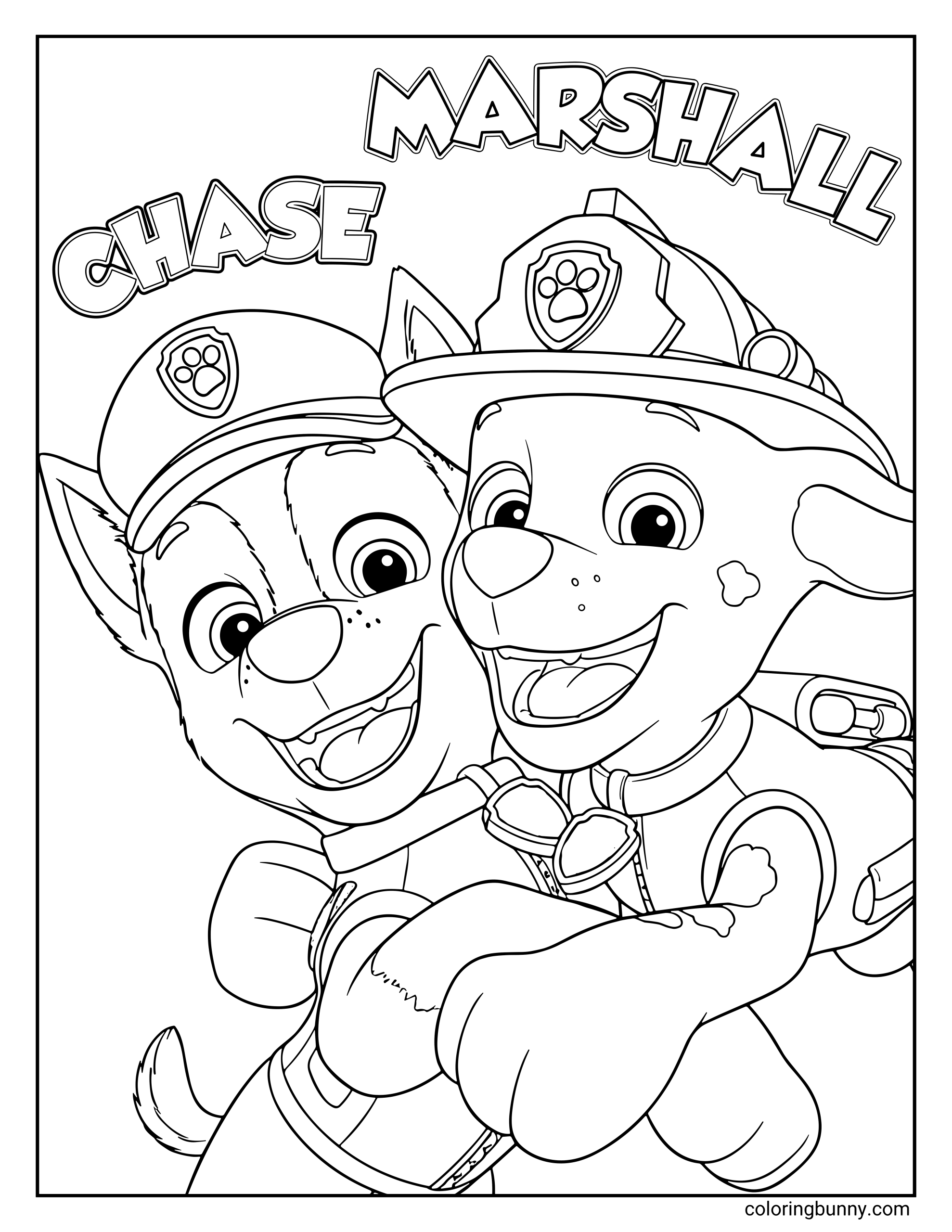 Paw Patrol Super Pups Chase And Marshall Colouring Page