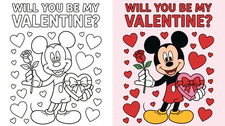 Disney Valentine's Day Coloring Pages (30 Free Printable PDFs)