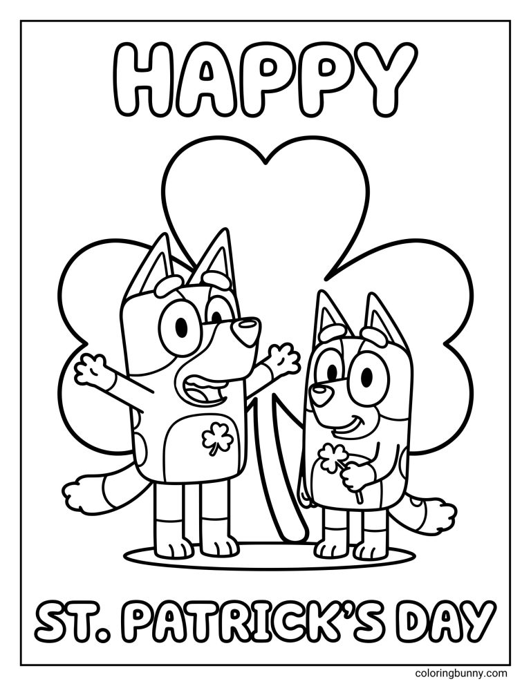 Bluey St. Patrick's Day Coloring Pages (18 Free Printable PDFs)